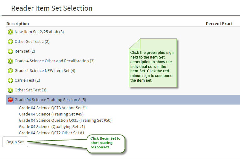 Reader Item Set Selection Graphic